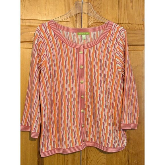 Sigrid Olsen | Sweaters | Sigridolsen Silk Cardigan Striped Orange Pink ...